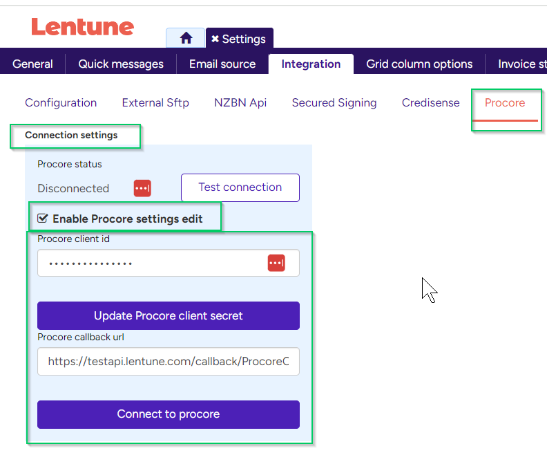 Procore Integration Setup